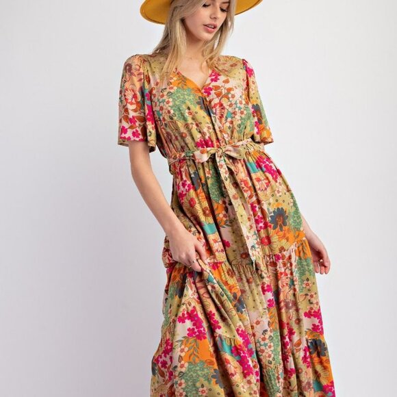 easel | Dresses | New Easel Floral Printed Rayon Challis Maxi Dress In ...